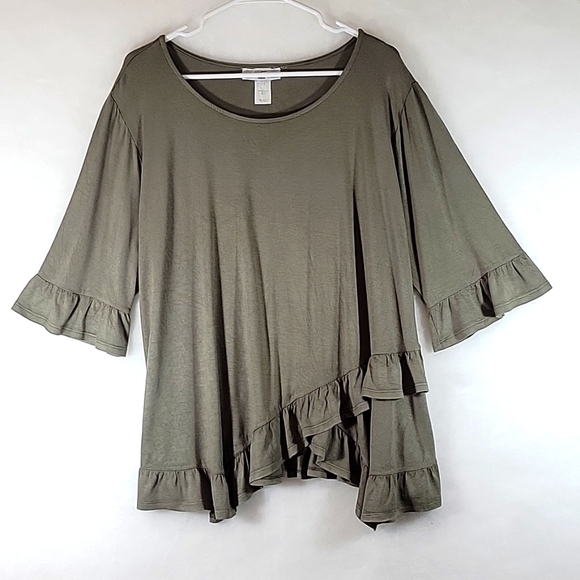 Moa Moa | Tops | Moa Moa Woman Sage Green Ruffle Accented Top | Poshmark